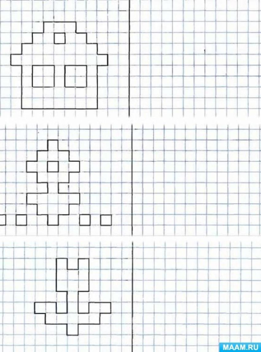 Рисунок по клеточкам в тетради для детей